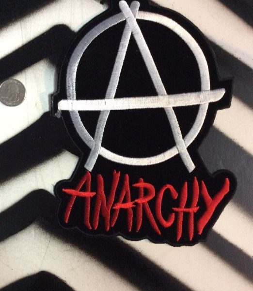 Anarchy Back Patch – Red/white On Black Velvet – Large | Boardwalk Vintage