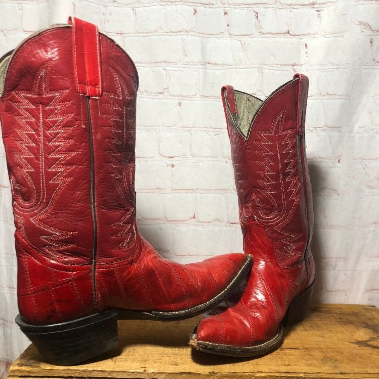 Eel Skin Leather Cowboy Boots W/ Pointed Toe& Contrast Stitching ...