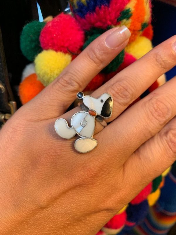 Vintage 1970’s Peanuts Snoopy Zuni Style Inlay Ring Sterling Silver 925 ...