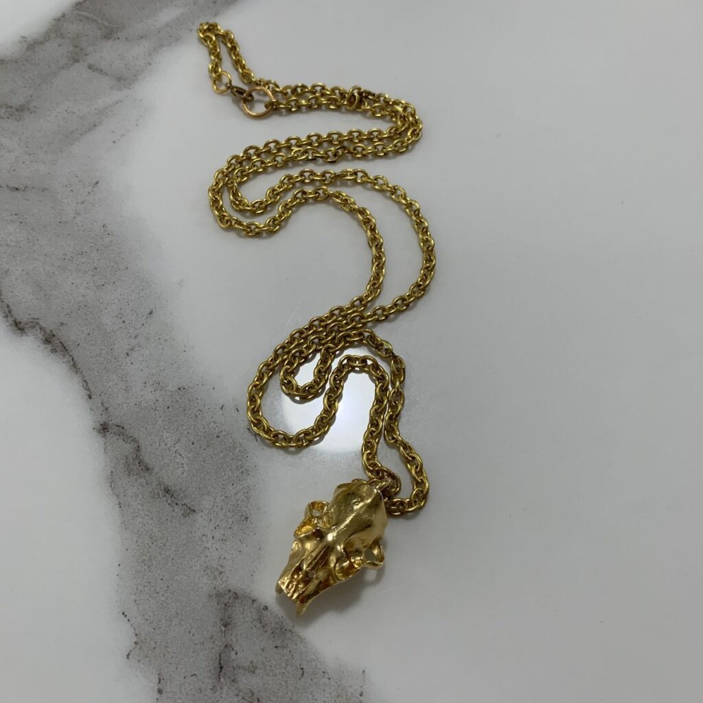 Gold Plated Solid Brass Sabertooth Tiger Skull Pendant With Raw Brass ...