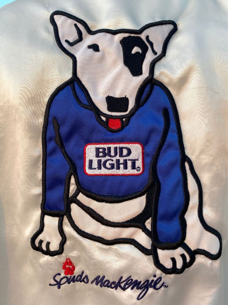1987 Spuds Mackenzie Satin Bomber Jacket With Embroidered Bud Light ...