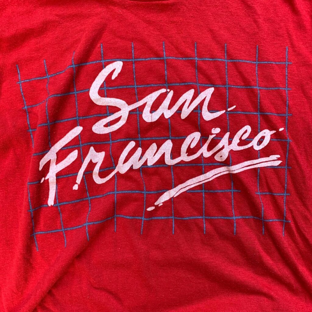 San Francisco Cursive Print Over Grid Tee Shirt | Boardwalk Vintage
