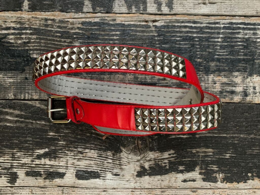 Leather Three Row Pyramid Stud Punk Rock Gothic 70s British Studded Red ...