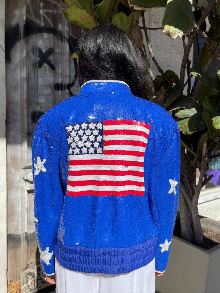 Fun 1980s American Flag Sequin Bomber Jacket #bright! | Boardwalk Vintage