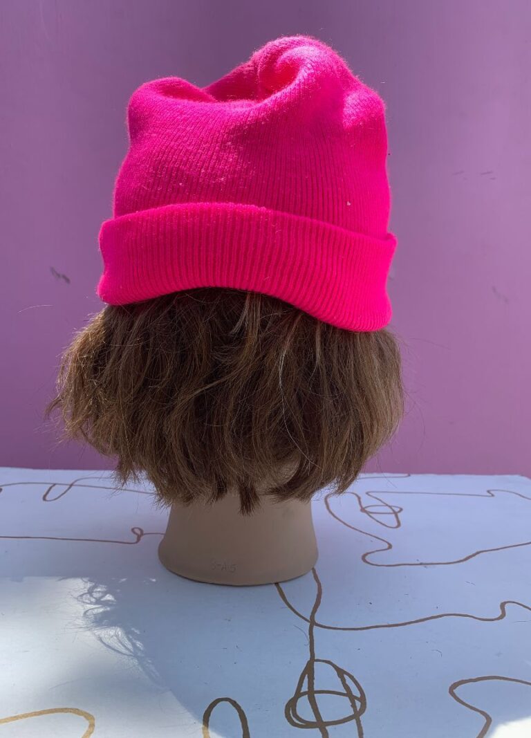 Neon Pink Beanie W/ Embroidered Eyes On Brim | Boardwalk Vintage