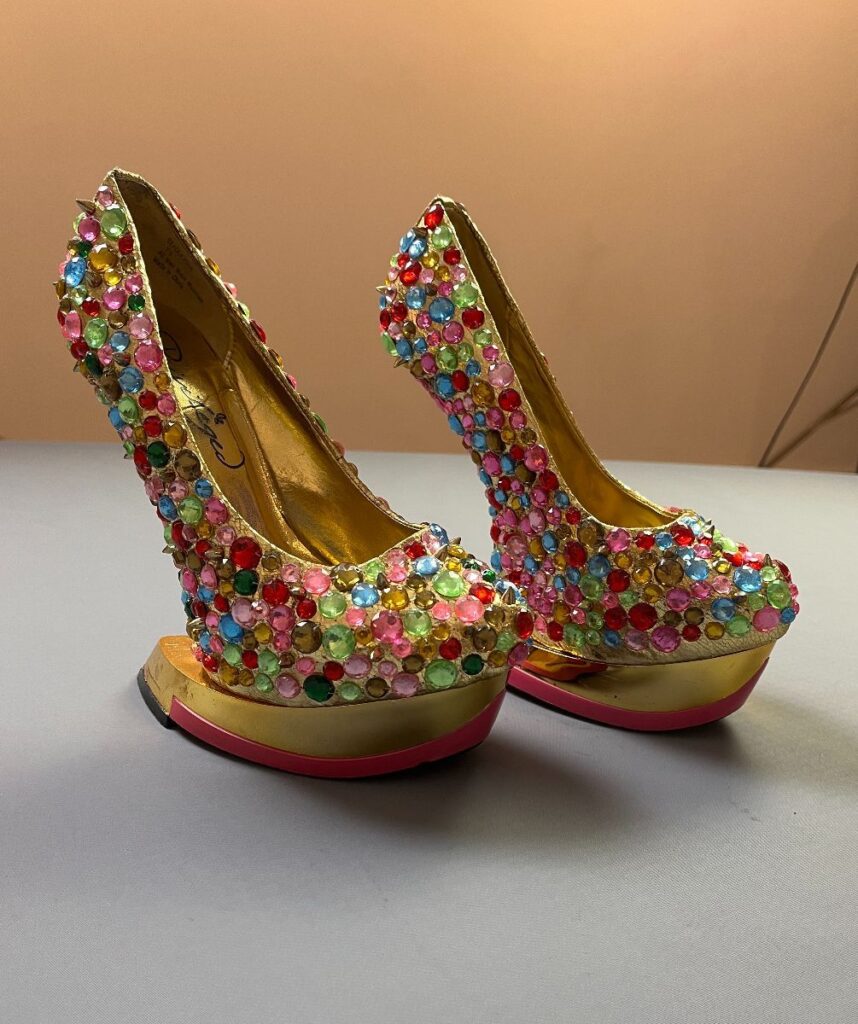 Customized Fully Jeweled Heel-less Platform Pumps | Boardwalk Vintage