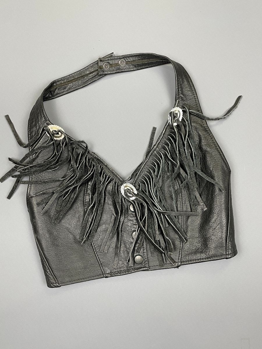 Leather Halter Top Snap Buttons & Fringe & Conchos | Boardwalk Vintage