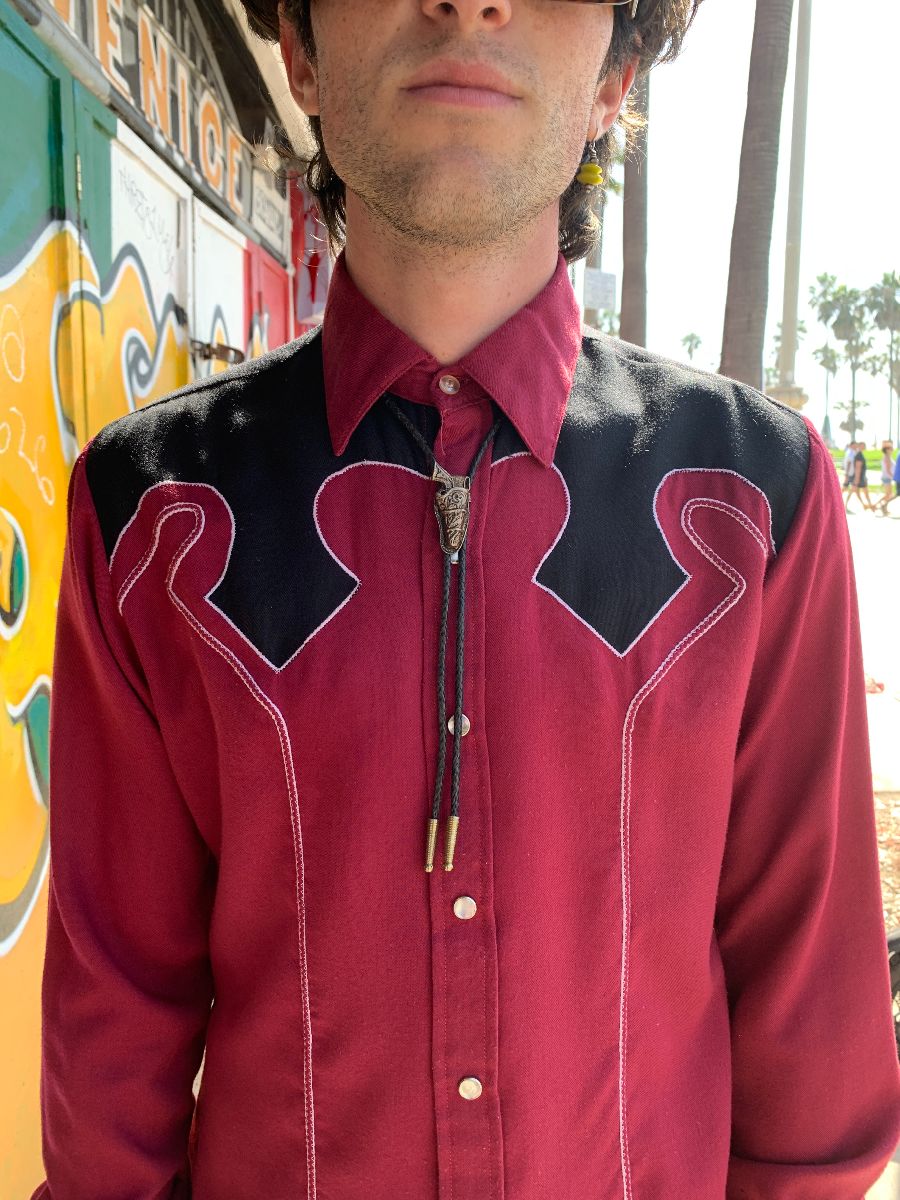 Etched Bronze Gun & Holster Pendant Black Leather Woven Cord Bolo Tie ...