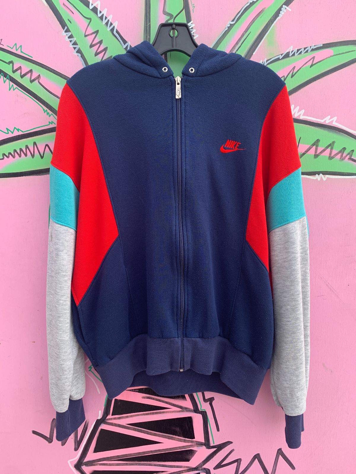 As-is Nike Colorblock Zip Up Hooded Sweatshirt Blue Tag | Boardwalk Vintage